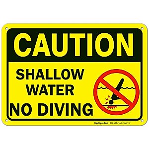 Swimming Pool Sign, Shallow Water No Diving 10x7 Inches, Rust Free .040 Aluminum, Fade Resistant, Made in USA by Sigo Signs