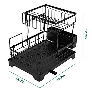 Zhithink Dish Drying Rack for Kitchen Counter, Large Dish Rack, Kitchen Drying Rack, Dishes Drying Rack, Kitchen Dish Drying Rack, Kitchen Drying Rack for Dishes, 2 Tier Dish Drainers Black