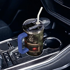 40 Oz Vacuum Tumbler with Deep Blue Handle Leakproof Insulated Tumbler Xmas Tree Branch Bear Doll Stainless Steel Travel Mug with Lid And Straw Coffee Cup Cute Water Bottles Cup Holder Friendly