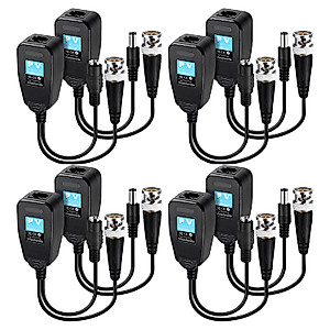 Passive Video Balun 4 Pairs RJ45 Transceiver Transmitter HD-CVI/TVI/AHD/CVBS with DC Built-in Transient Suppression Protection for 720P/960P/1080P/5MP CCTV Security DVR Surveillance Camera System