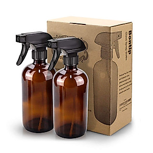 Bontip Glass Spray Bottle, Amber Glass Spray Bottle Set & Accessories for Non-toxic Window Cleaners Aromatherapy Facial Hydration Watering Flowers Hair Care (2 Pack/16 oz) (Amber)