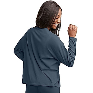 Hanes Comfortblend Originals V-Neck Long Sleeve T-Shirt, Cotton Tees for Women, Raw Edge V-Neckline, Trekking Grey, Medium