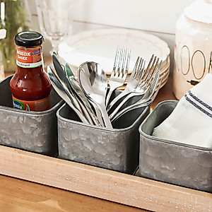 NIKKY HOME Farmhouse 3 Compartment Galvanized Flatware Cutlery Caddy Kitchen Countertop Silverware Holder for Spoons, Knives, Forks - Silver