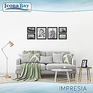 Icona Bay 5x7 Picture Frame Set (Black, 4 Pack), Simple Modern Design, Table Top Kickstand and Wall Hanging Hooks Included, Impresia Collection