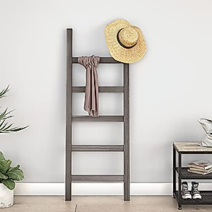 Ballucci Blanket Ladder, 5-Tier Towel Rack, Wood Decorative Ladder Shelf for Blankets, Throws, Quilts in Bathroom, Living Room, Bedroom, 54" Tall - Rustic Gray
