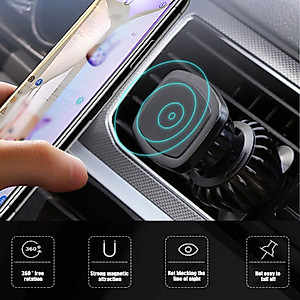 gunhunt 1 PC Snap-on Car Phone Holder, 2.36" x 1.57" 360° Rotating Air Outlet Multifunctional Navigation Bracket, Suitable for Conventional Horizontal Air Outlets Such as Horizontal/Vertical (Black)