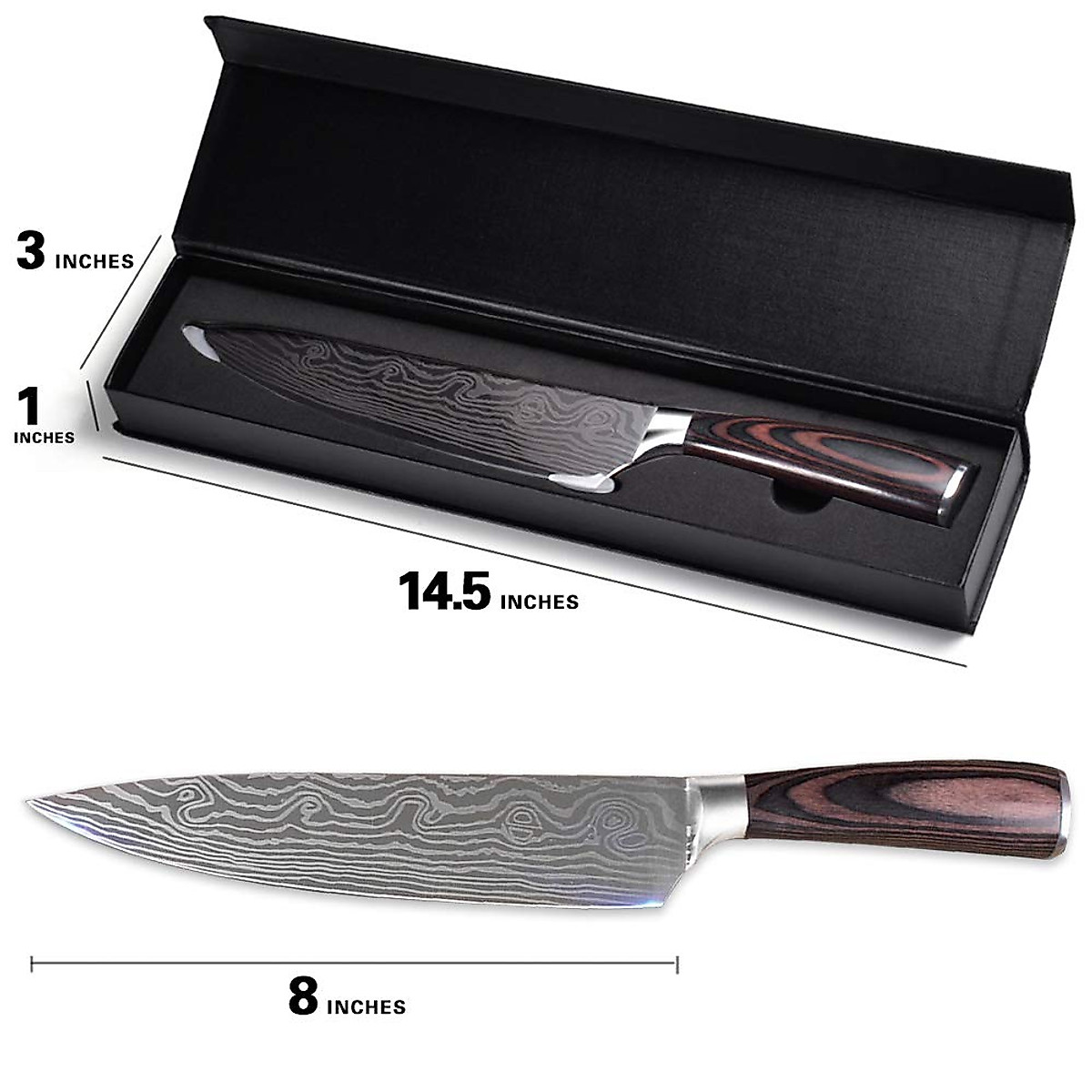 AUIIKIY Professional Chef Knife, 8 Inch Pro Kitchen Knife, German High Carbon Stainless Steel Knife with Ergonomic Handle