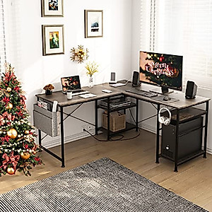 Tbfit L ShapedDesk with Storage Shelves,95.2 Inch Reversible Coner Desk Office Desk for Small Space,Large Computer Gaming Desk Workstation with Power Outlet,2 Person Long Writing Study Table(Gray) …