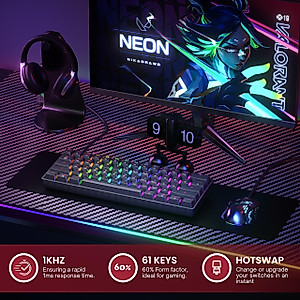 GK61 Mechanical Gaming Keyboard - 61 Keys Multi Color RGB Illuminated LED Backlit Wired Programmable for PC/Mac Gamer (Gateron Optical Yellow, Black)