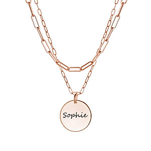 Dainty Two Layered Necklaces for Women Paperclip Chain Necklace Simple Name Letter Pendant Initial Choker Necklace (Sterling Silver-rose gold color)