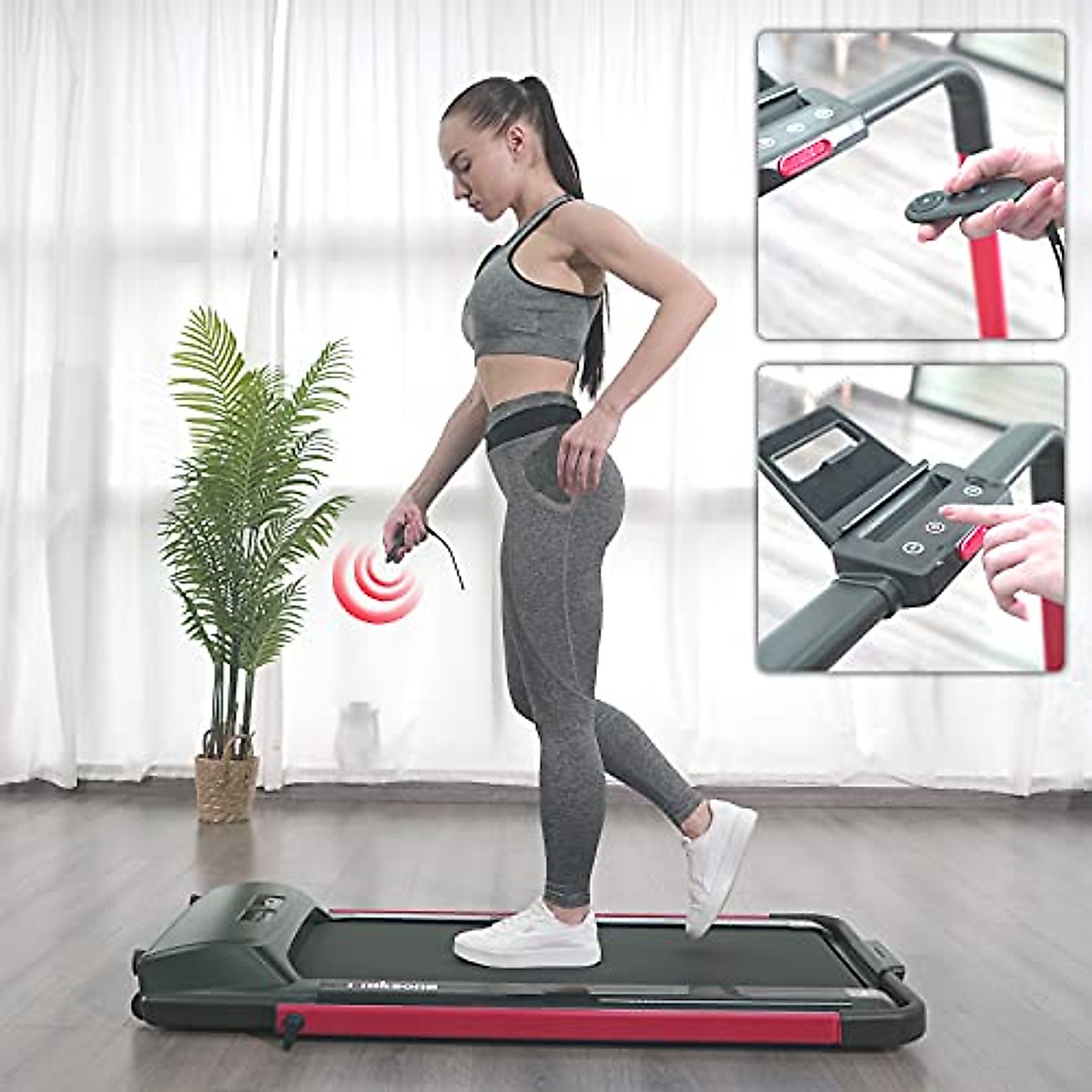 Maksone 2 in 1 Folding Treadmill for Home, Foldable Treadmill, Under Desk Electric Treadmill Walking Jogging Machine with Remote Control, Installation-Free (Red)…