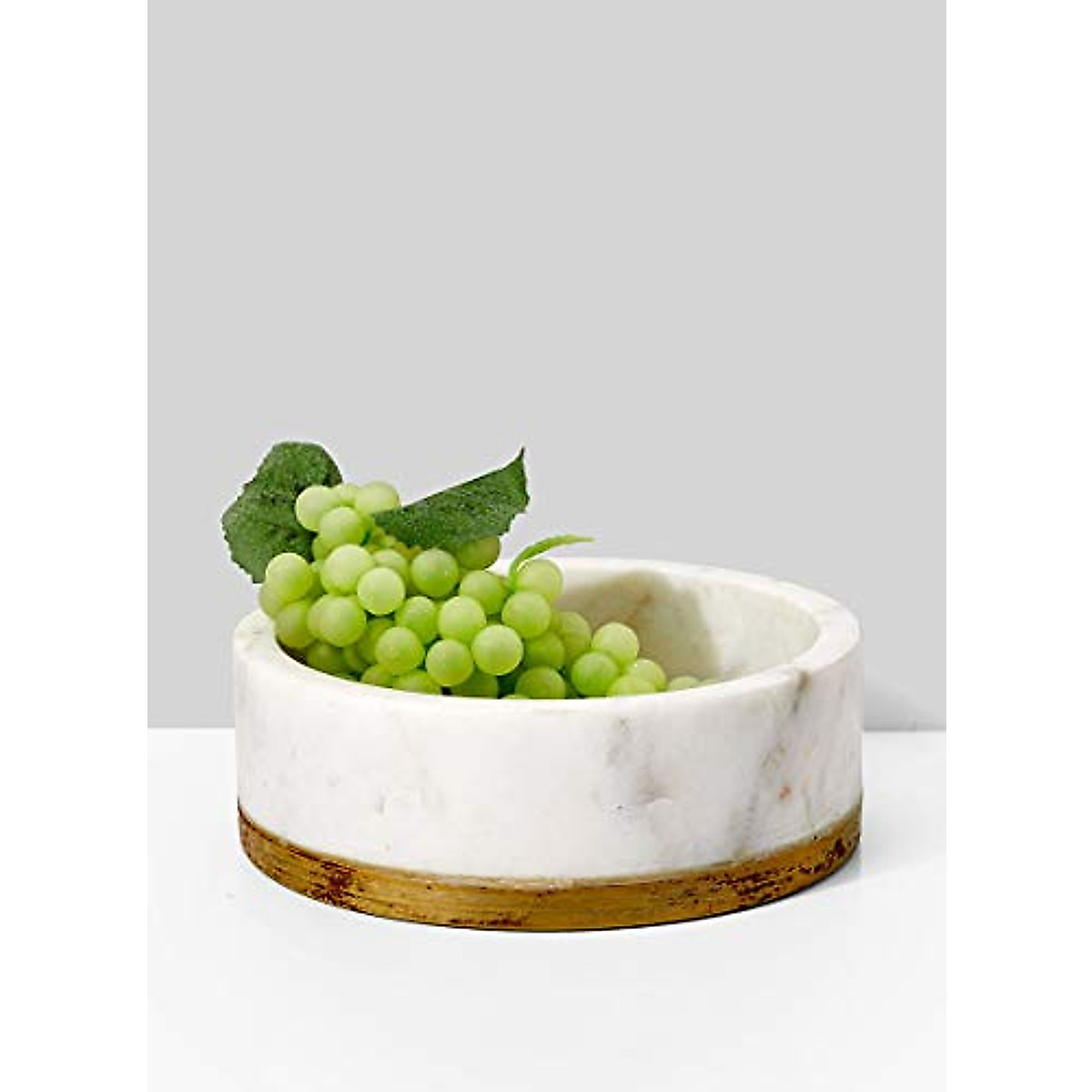 Serene Spaces Living White Marble Bowl with Brass Ring, Decorative Multi-Purpose Bowl- Use as Centerpiece Bowl, Fruit Bowl, Medium Size Measures 2" Tall and 6" Diameter