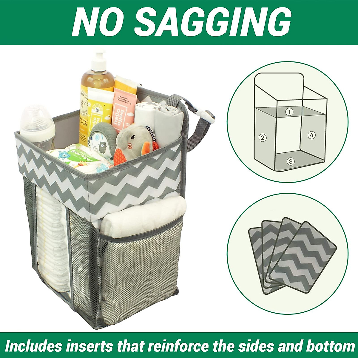 Babywards Hanging Diaper Caddy Organizer - Large Nursery Storage for Essential Newborn Baby Items - 2 Compartments, 3 Mesh Pockets - Durable Hooks to Hang on Bassinet, Changing Table, Crib