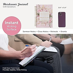 Christian Art Gifts Journal w/Scripture He Gives Me New Strength Psalm 23:3 Bible Verse, Pink Floral 192 Ruled Pages, Large Hardcover Notebook, Wire Bound