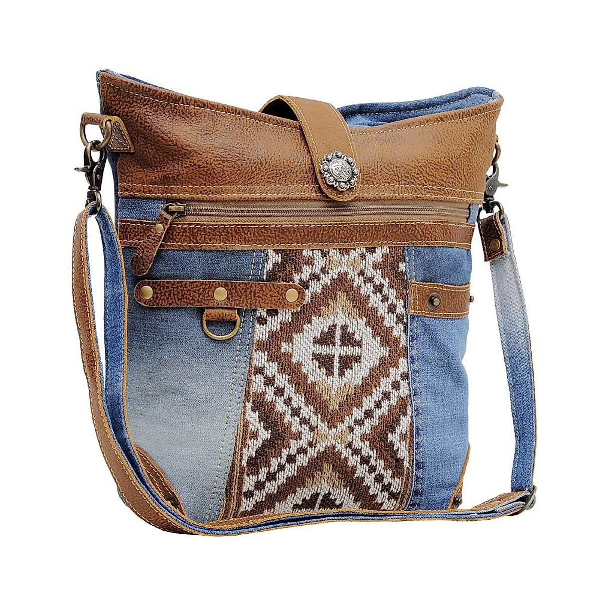 Myra Bag Western Leather Shoulder Bag for Women - Upcycled Canvas Crossbody Sofia Mia