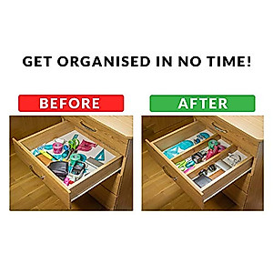 Bamboo Drawer Dividers Organizers 6-pack (12"-17") Adjustable Spring Loaded Drawer Divider Expandable Drawer Organizer Utensil Separators for Kitchen, Bedroom, Dresser, Office, Baby Drawers, Closet