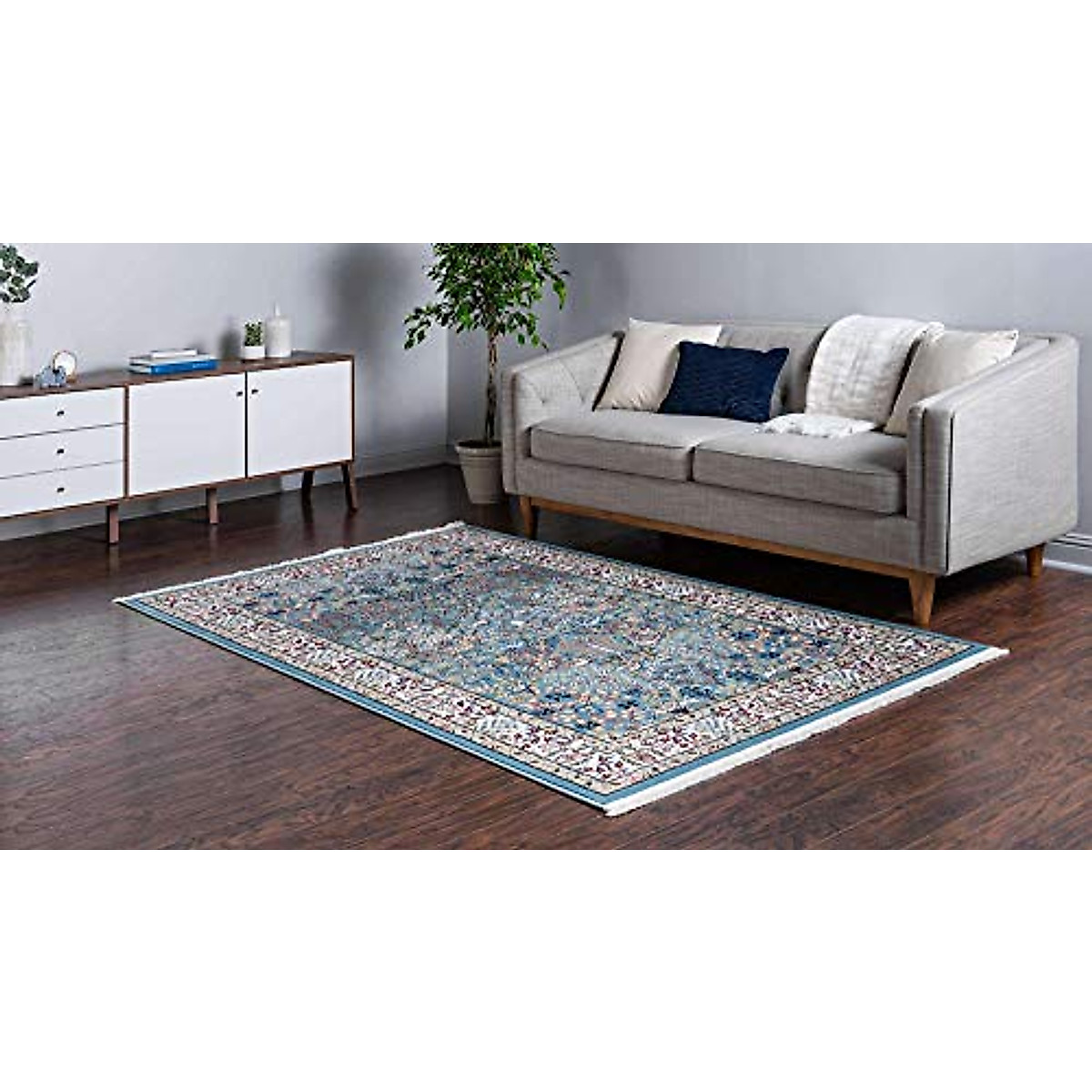 Unique Loom Narenj Collection Classic Traditional Textured Hunting Design Area Rug, 8 ft x 10 ft, Blue/Tan