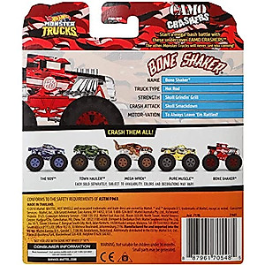 Hot Wheels Monster Trucks 1:64 Scale Die-Cast Vehicle - Camo Crashers 5/5 ~ Bone Shaker with Collectible Flag