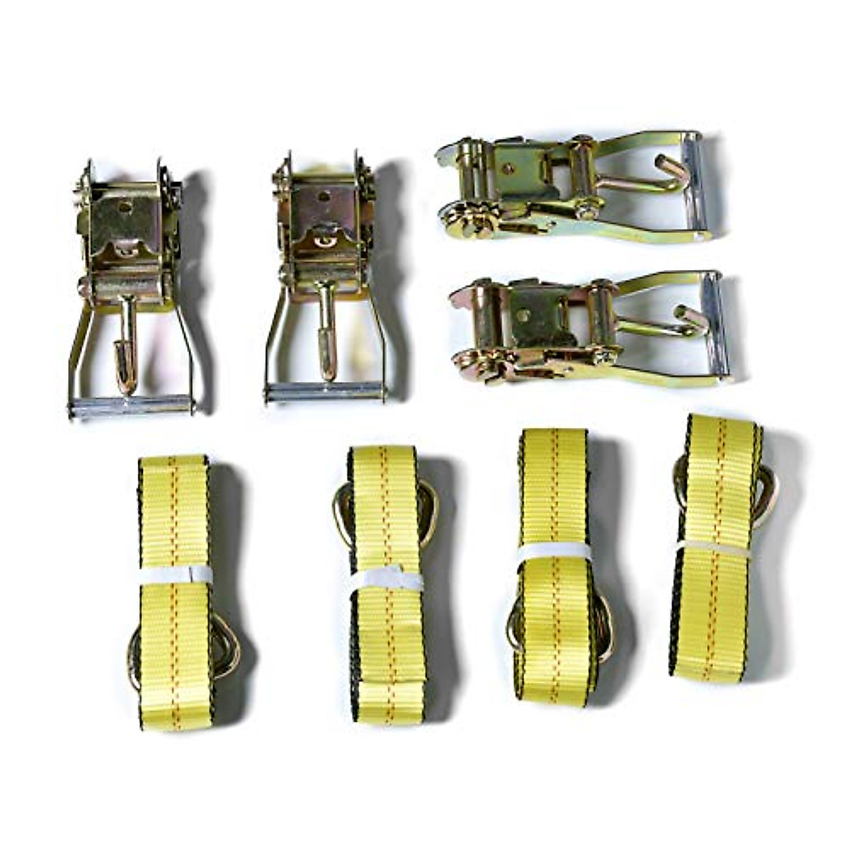 12pc Combo Lasso Wheel Lift Straps 2" Ratchets J Finger Hooks Tow Truck Tie Down - Yellow