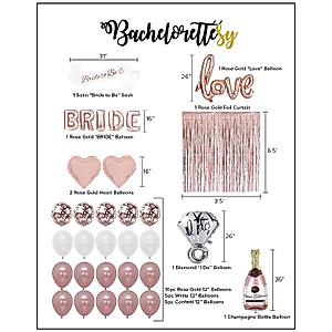 Bachelorettesy 28pc Bachelorette Party Decorations Kit for Bride to Be, Bridal Shower Decorations, Engagement Party – Balloons, Sash, Foil Backdrop Curtain (Rose Gold)
