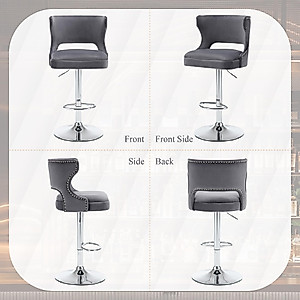 ABET Adjustable Bar Stools Set of 2, Velvet Swivel Counter Barstools with Hollow Back Footrest Soft Upholstered Bar Chairs for Kitchen Island Dining Room Home Bar Bistro, Grey, Chrome Base