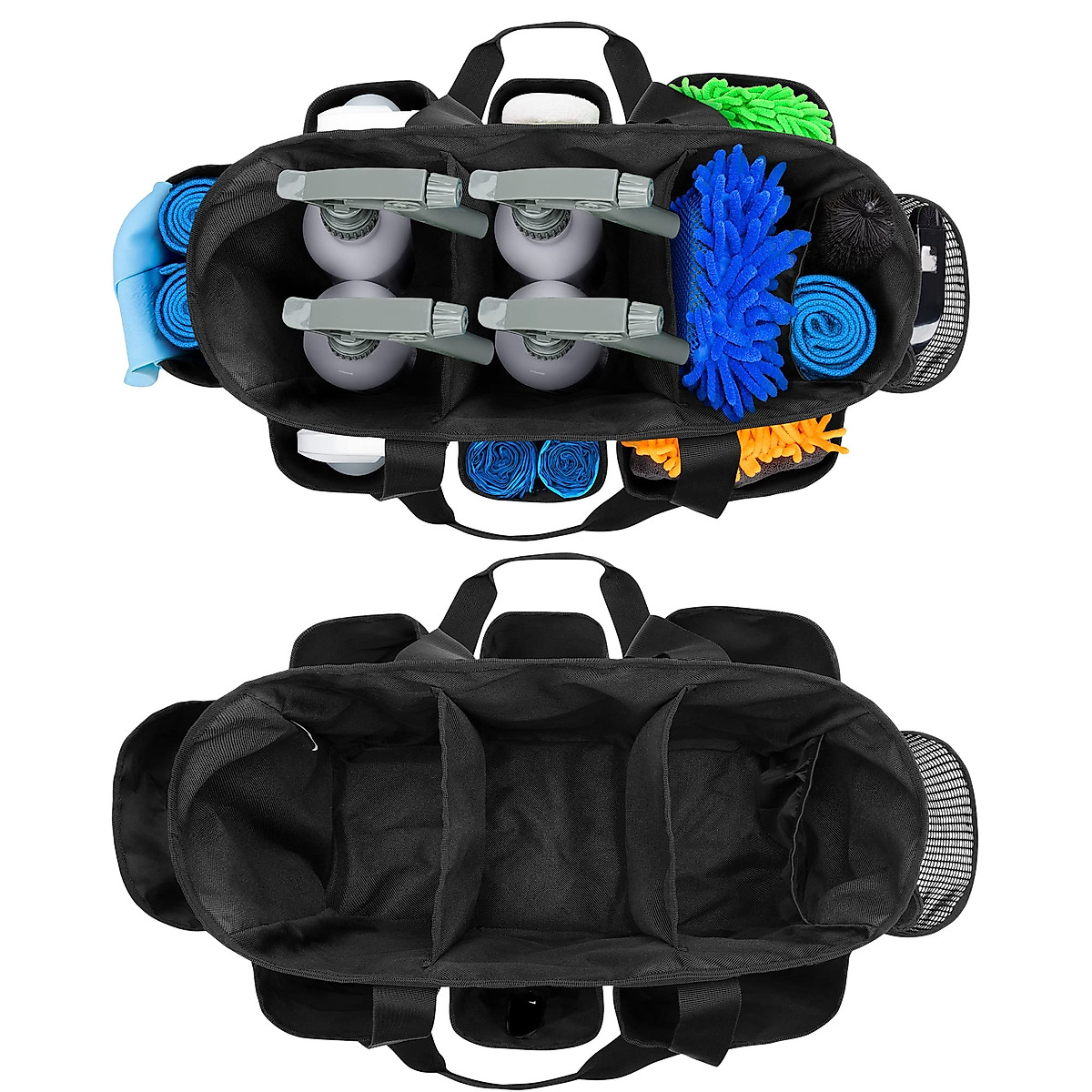 LoDrid Tote Cleaning Caddy with Dividers for Cleaning Supplies, Cleaning Bag Organizer with Handle Strap for Cleaning Work, Black, (Bag Only)