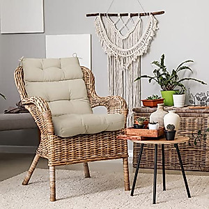 EAGLE PEAK New Tufted Outdoor/Indoor High Back Patio Chair Cushion, Set of 2, 44'' x 22'', Beige