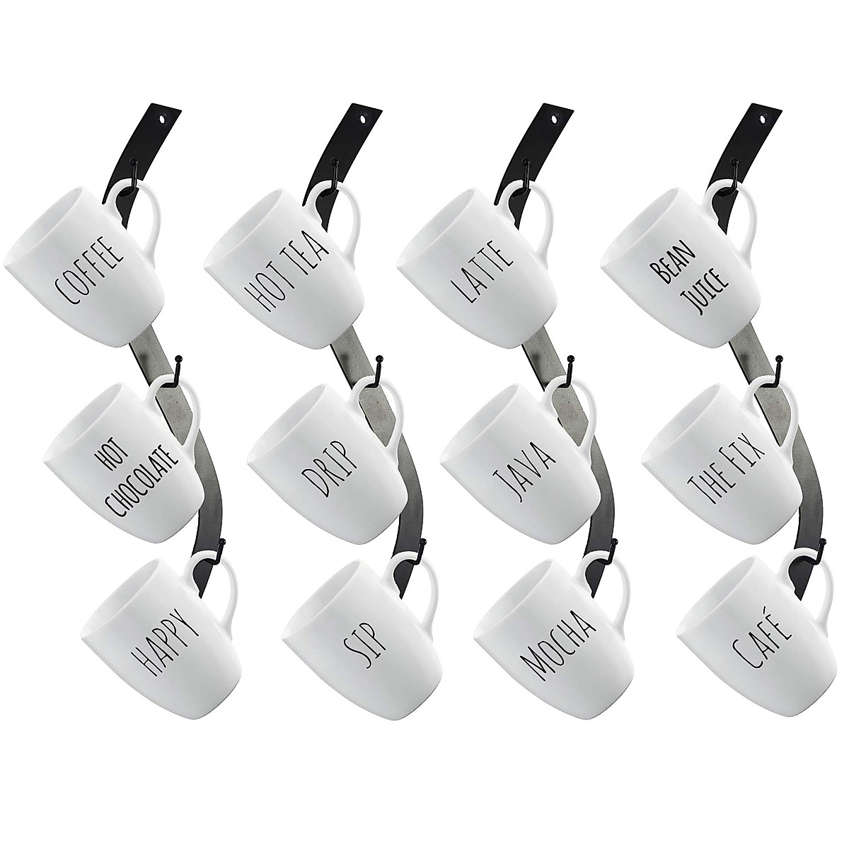 Coffee Mug Wall Rack - Metal Mug Racks for Wall - Unique "S" Curve Design - Wall Mug Rack - Coffee Cup Rack Wall Hanging Holder - Teacup and Mason Jar Hanger Display Holder