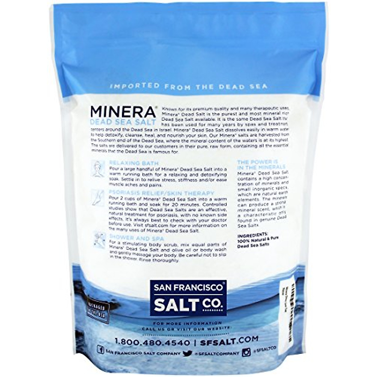 Minera Dead Sea Salt, 100% Pure & Natural, 2 lbs. Fine Grain (0-1.7 mm) Bulk Bag, Easily Dissolving Dead Sea Salts for Soaking & Bathing, Skin Nourishing Fine Sea Salt, Unscented