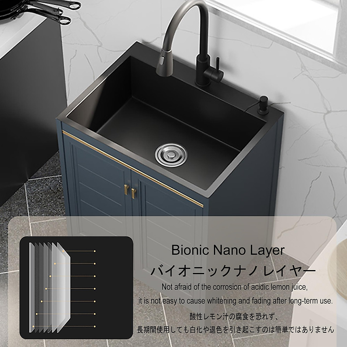 Stainless Steel Utility Kitchen Sink with Cabinet,Outdoor Sink Station,Single/Double Bowl Kitchen Sink Cabinet,Laundry Sink with Cabinet,with Pull-Out Faucet,Soap Dispenser,Drain Basket,Drainer ( Siz