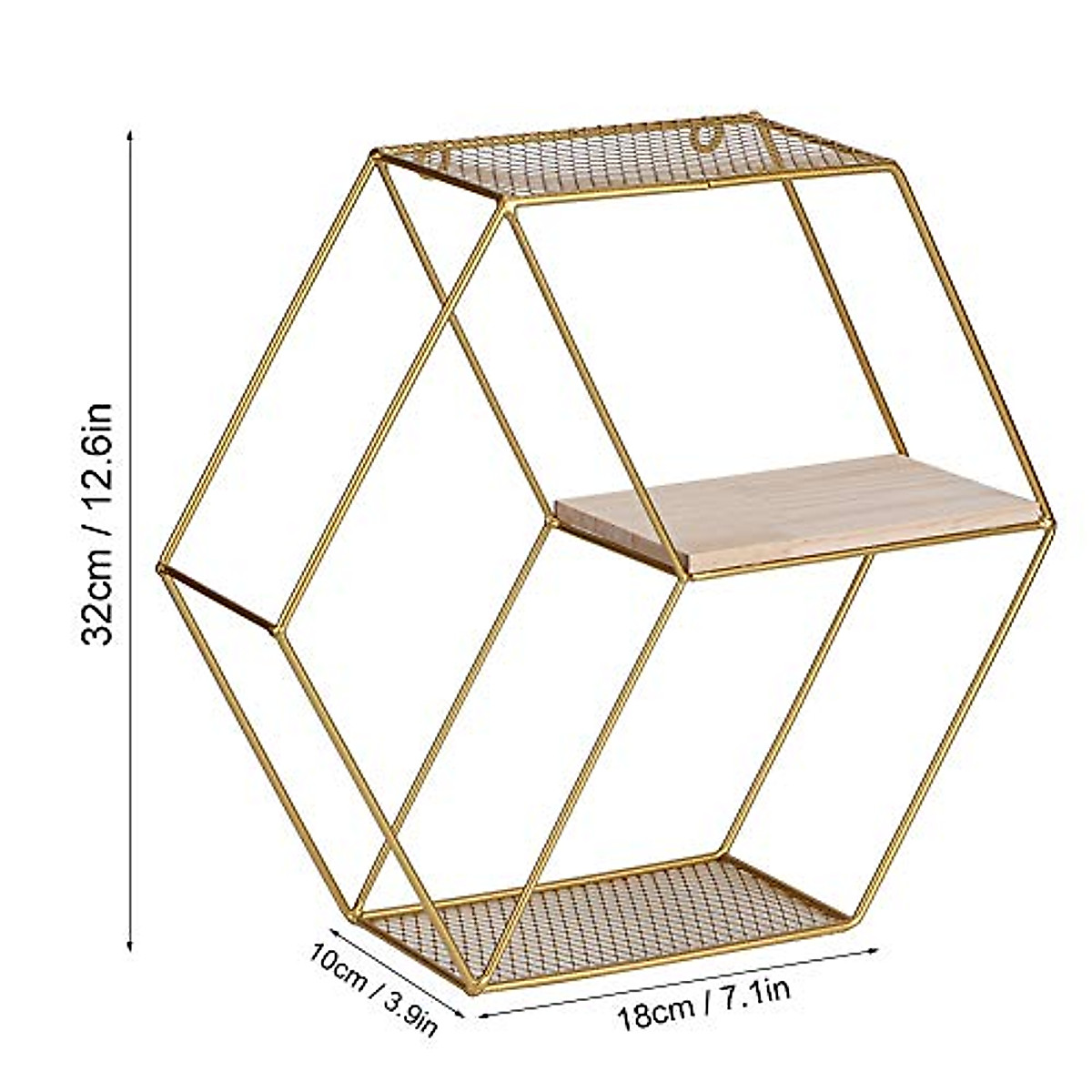 ZPSHYD Wall Mounted Floating Hexagon Shelves, Hexagon Floating Shelves Wall Decor Hexagon Geometric Wall Shelf for Home Office Wall Decor(Gold)
