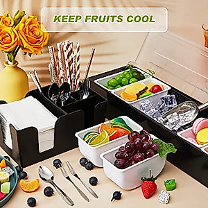 Tessco Garnish Tray with Lid Bar Caddy Ice Cooled Condiment Serving Container with Stainless Steel Ice Scoop 3 Metal Mini Serving Tongs 3 Fruit Fork 3 Spoons for Food Home Party Kitchen