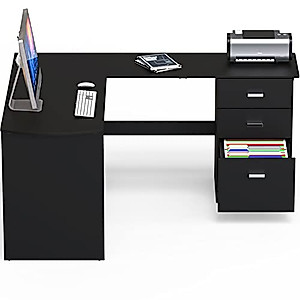 SHW L-Shaped Home Office Wood Corner Desk with 3 Drawers