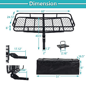 Folding Hitch Mount Cargo Carrier - Luggage Basket Rack Fits 2" Receiver - Rear Cargo Rack for SUV, Truck, Car(Includes Cargo Net, Ratchet Straps, Waterproof Cover) - 550LB Capacity