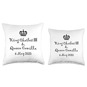 King Charles III Queen Camilla Coronation May 2023 King Charles III Queen Camilla Coronation 6 May 2023 Throw Pillow, 16x16, Multicolor