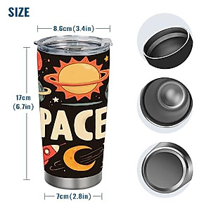 QWEUIOP 20oz Insulated Travel Coffee Mug Cartoon Outer Space Planet Rocket Stainless Steel Tumbler with Lid Double Wall Vacuum Coffee Cup For Hot and Cold Drinks14143