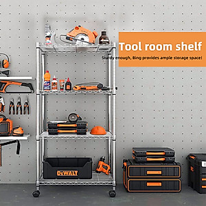 Storage Shelves,Shelf Adjustable Wire Shelving Unit,Sturdy Steel Metal Shelves Heavy Duty Shelving Units and Storage with Casters for Garage,Living Room,Bathroom, 36L X 14W X 59H.5Tier Black