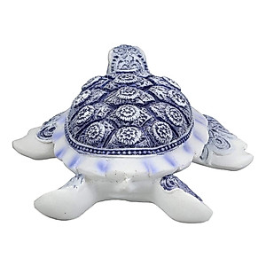Ebros Terracotta Blue and White Feng Shui Celestial Sea Turtle Statue 4.5" Wide Talisman of Stability and Fortune Lucky Tortoise Figurine Decorative Zen Turtles Tortoises