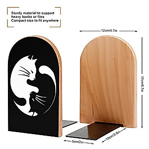 Yin Yang Lucky Cat Bookends Heavy Duty Book Stand 1 Pair for Home Office Shelves Decorative
