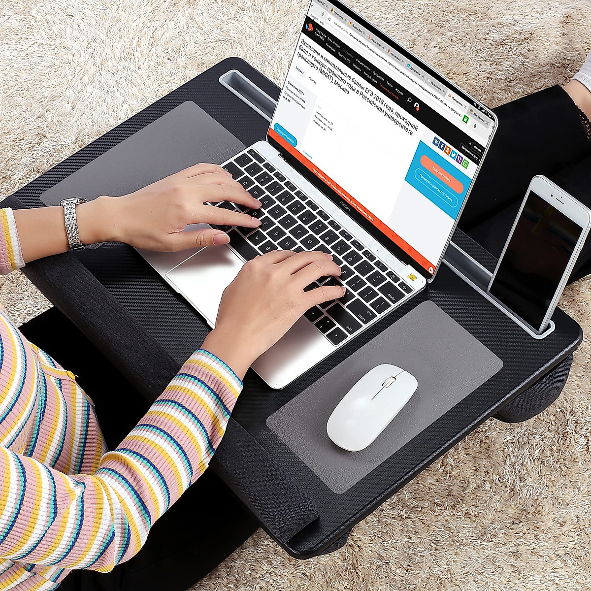 Extra Large Lap Laptop Desk- Home Office Portable LapDesk with Mouse Pad & Wrist Rest for Notebook/ MacBook/ Tablet, Sofa Bed Working, Writing, Drawing (Carbon Black, Fit Up to 17-inch Laptops)