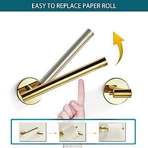 POKIM Gold Toilet Paper Holder - Metal Bathroom Flexible Pivoting Tissue Handle on Wall Mounted, SUS 304 Stainless Steel Adjustable TP Large Mega Roll Holder Classic Shiny Finish