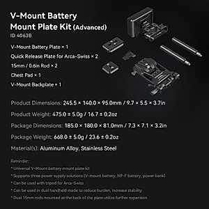 SmallRig V-Mount Battery Plate with Double Quick Release Plate for Arca, Quick Release Chest Pad, 15mm rods, L-Shape Compact & Foldable V Mount Battery Plate for DSLR Cameras, Gimbals & Tripod - 4063B