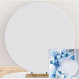 DASHAN White Round Backdrop Cover 7.2x7.2ft Polyester Pure White Birthday Party Photography Background Banquet Press Conference Performance Cake Table Decor for Adult Kids Portrait Photo Studio Props