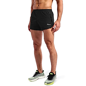 Pudolla Men's Running Shorts 3 Inch Quick Dry Gym Athletic Workout Shorts for Men with Zipper Pockets(Black X-Small)