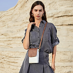 BOSTANTEN Leather Small Crossbody Bags for Women Designer Cell Phone Bag Wallet Purses Adjustable Strap White with Brown