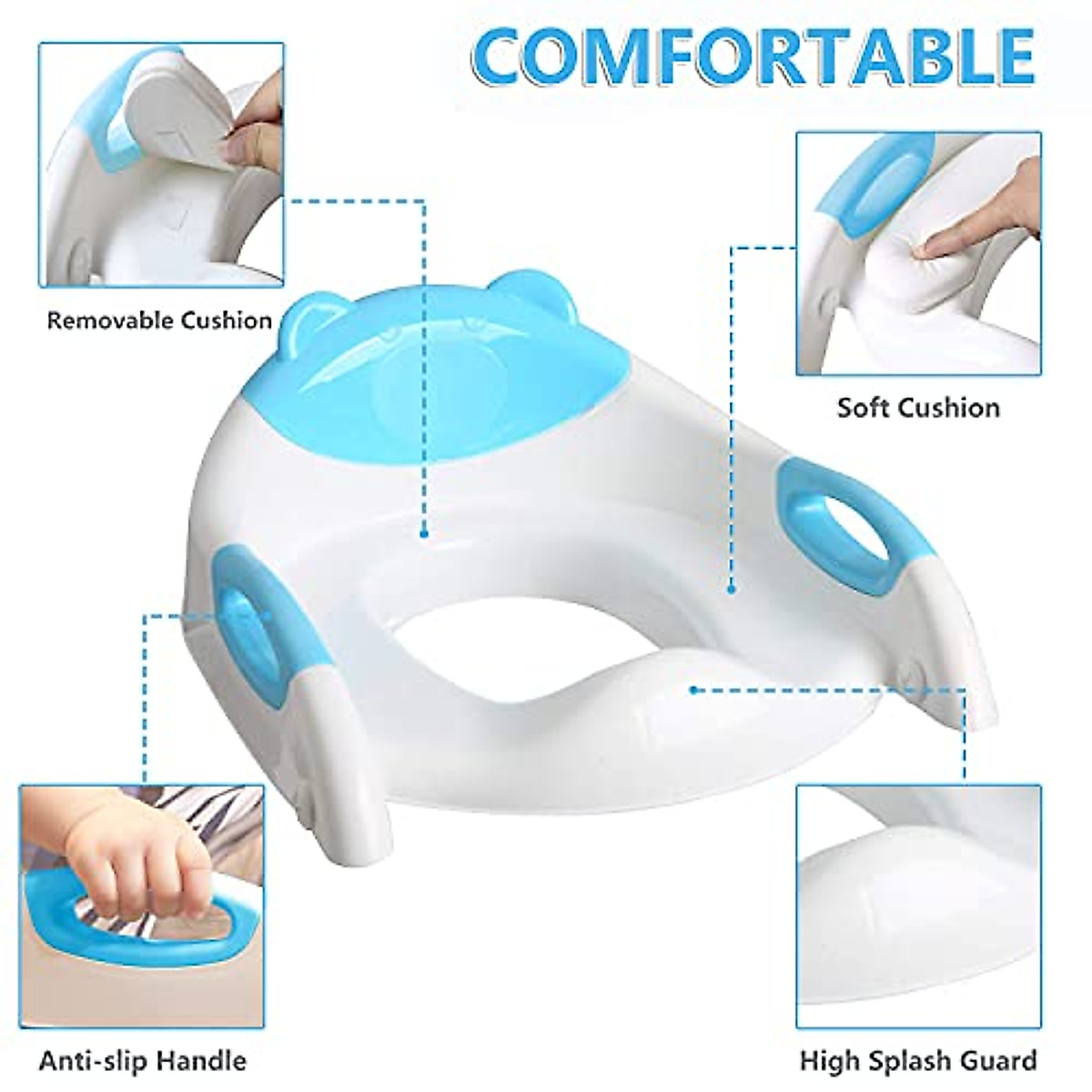 Besthls Potty Training Ladder Seat with Step Stool Ladder for Kids Boys Girl, Toddler Toilet Training Seat Chair with Soft Anti-Cold Padded Seat, Handles and Non-Slip Wide Steps (Light Sky Blue)