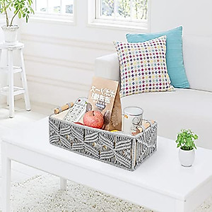 Macrame Storage Basket Boho Decor Bathroom Baskets for Organizing, Toilet Tank Basket for Bathroom Woven Decor Basket with Handle Bedroom Nursery Living Room Entryway (Grey)