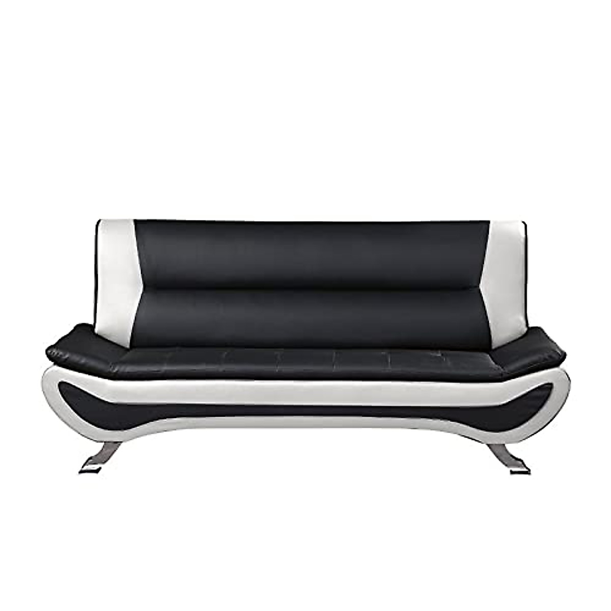 Pemberly Row Contemporary Faux Leather Sofa, 3 Seater Living Room Furniture Couch with Metal Legs, Low Armrest Sleeper Sofa in White and Black