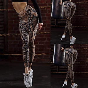 Snakeskin Leggings for Women V Crossover High Waist Tummy Control Yoga Pants Printed Workout Stretchy Novelty Leggings
