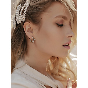 FindChic Star Earrings for Sensitive Ears Earring Studs Platinum Plated Hypoallergenic Small Huggie Hoops with Silver Post Lightweight Minimalist Jewelry